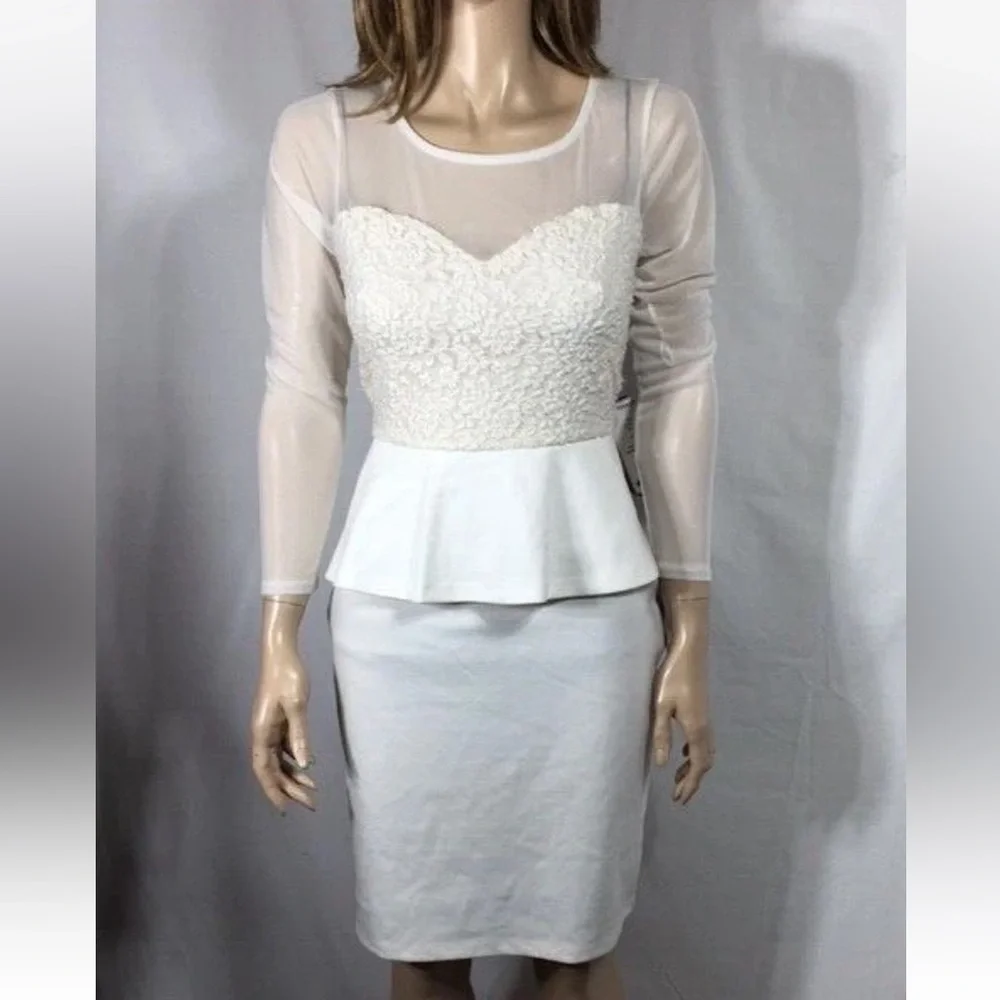 Thalia Sodi | Dresses | Thalia Sodi White Metallic Illusion Peplum ...